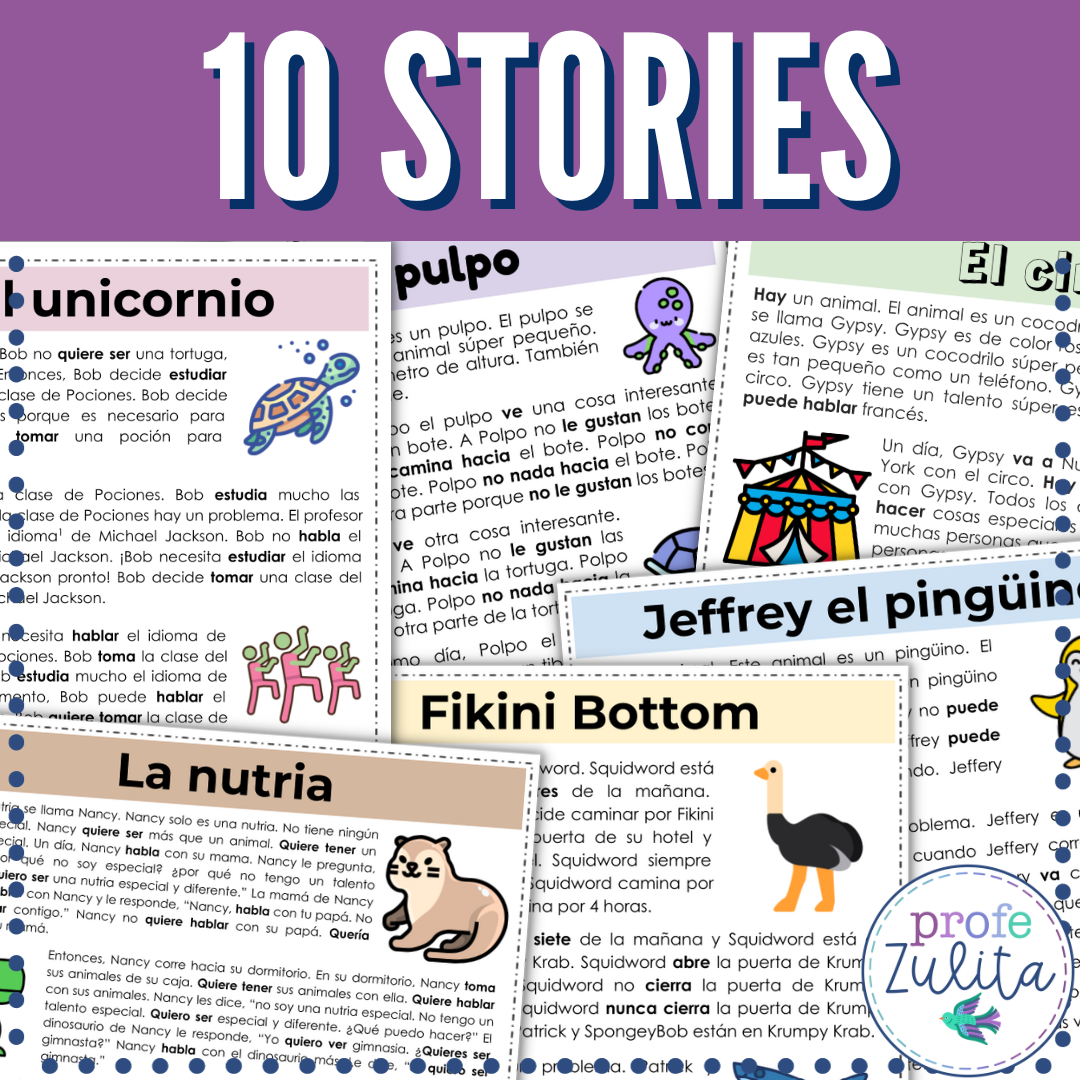 Spanish Short Story Library 4 - 10 PDF Printable Novice CI Stories FVR ...