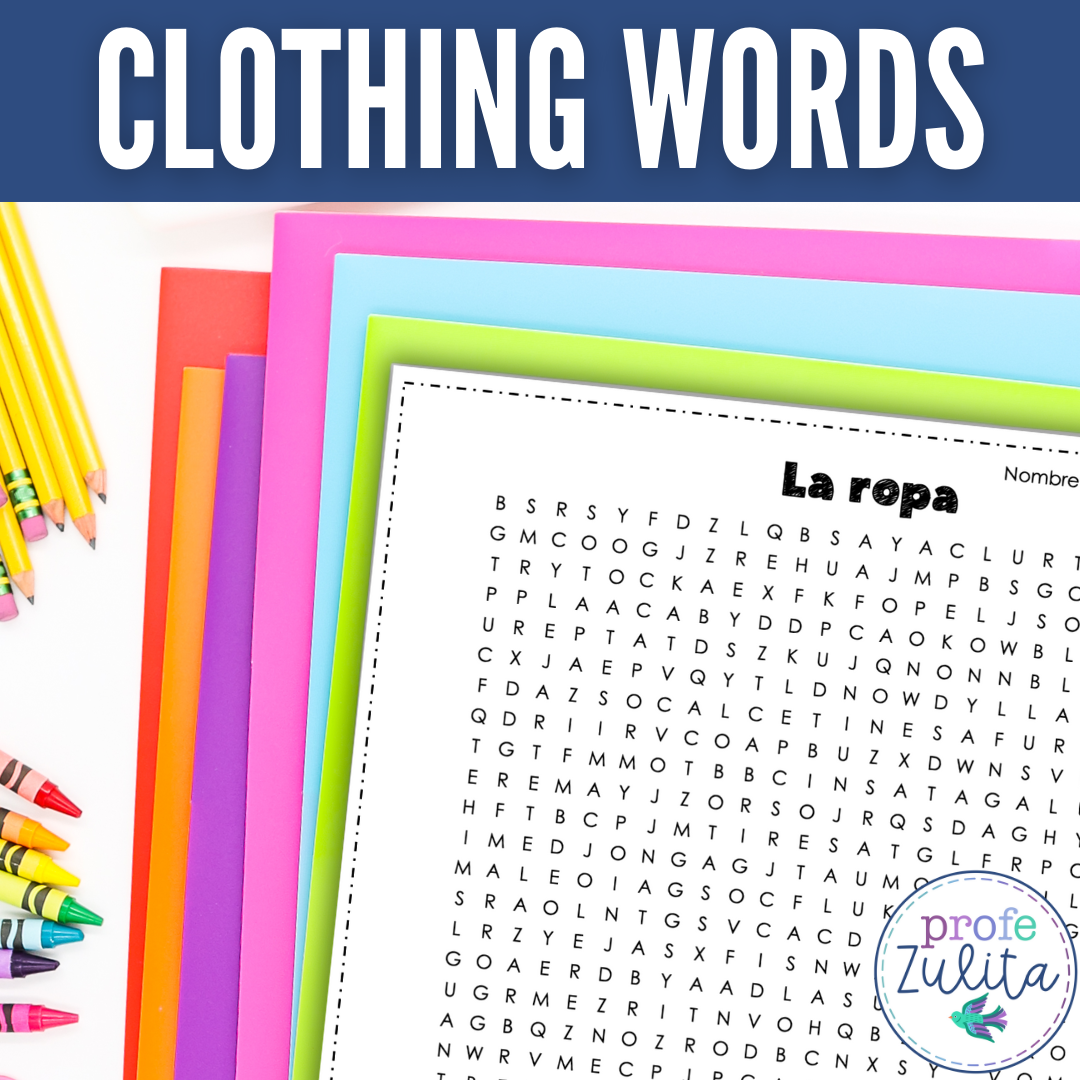 Spanish Clothing Vocabulary Word Search - la ropa búsqueda de palabras ...