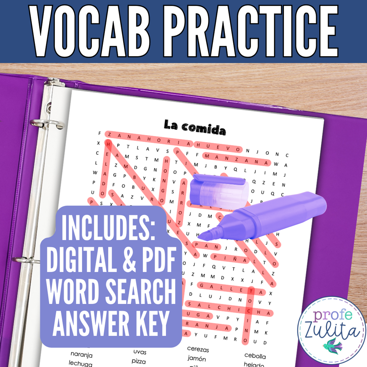 Spanish Food Vocabulary Word Search - la comida búsqueda de palabras ...