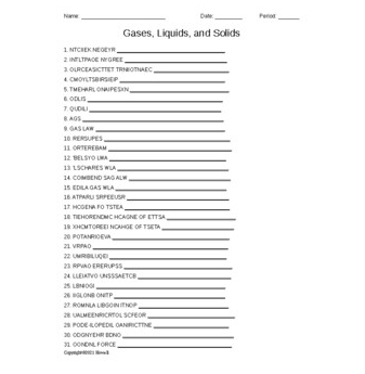 Gases, Liquids, and Solids Word Scramble for General Chemistry - Amped ...