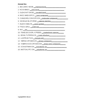 Chemical Bonding and the Ionic Bond Word Scramble for General Chemistry ...