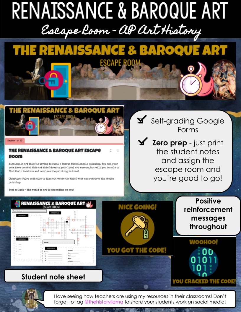 Renaissance, Mannerist, & Baroque Art Escape Room - AP Art History ...