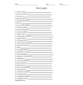 The Courts Word Scramble for American Government - Amped Up Learning