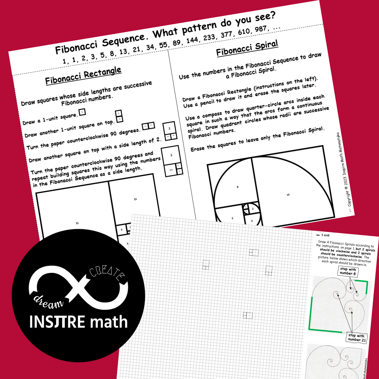 Fibonacci Day Math & Art Project Fibonacci Hearts Spiral Rectangle ...