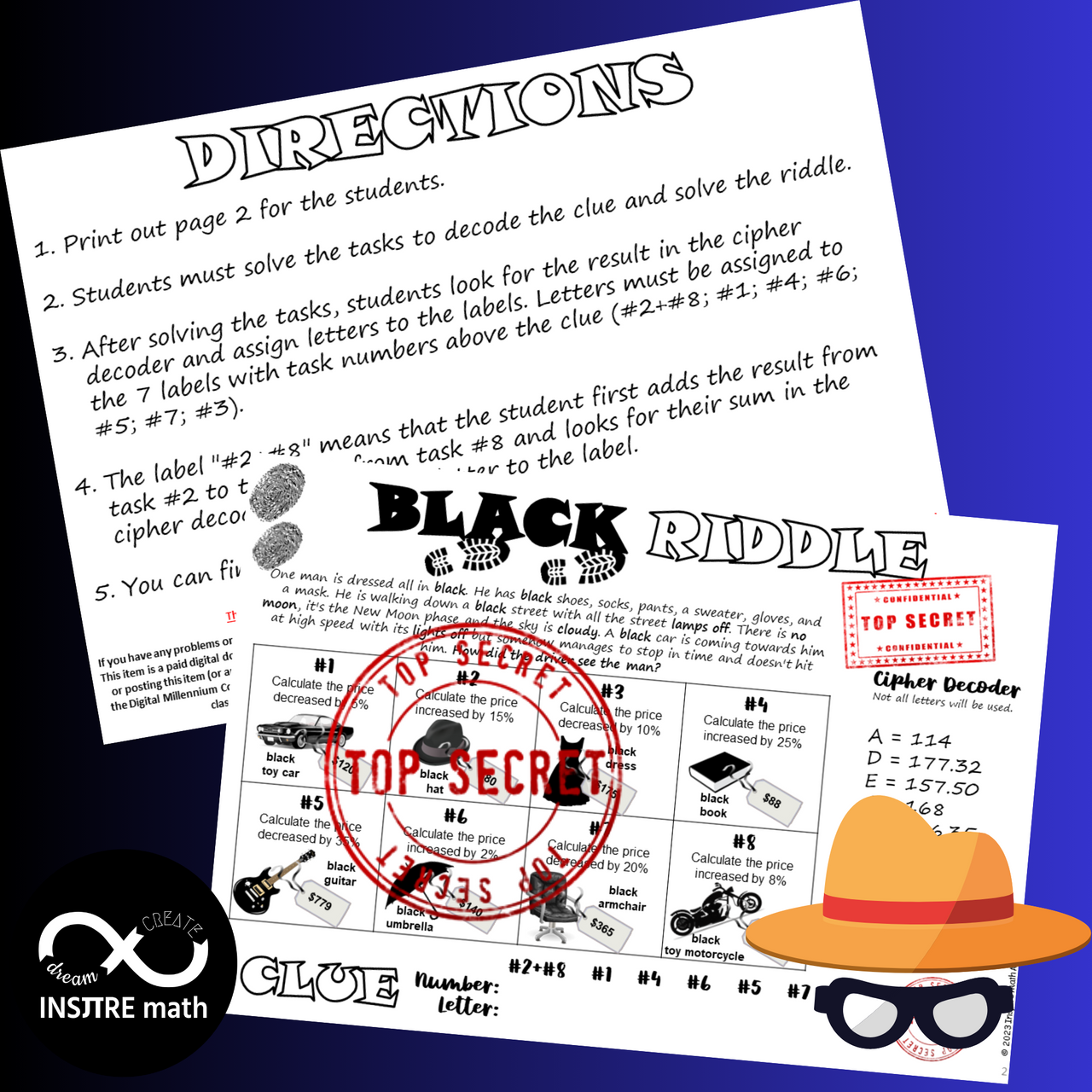Percent Increase & Decrease Activity | Mystery Black Math Riddle ...