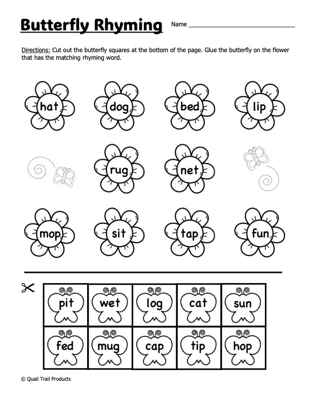 Word Families Worksheets with Caterpillars and Butterflies