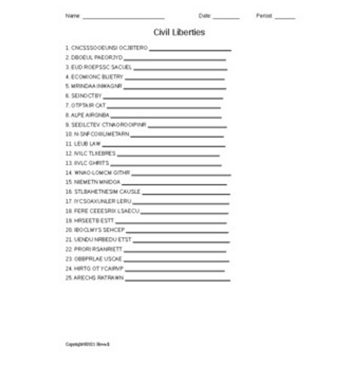 Civil Liberties Word Scramble for American Government - Amped Up Learning