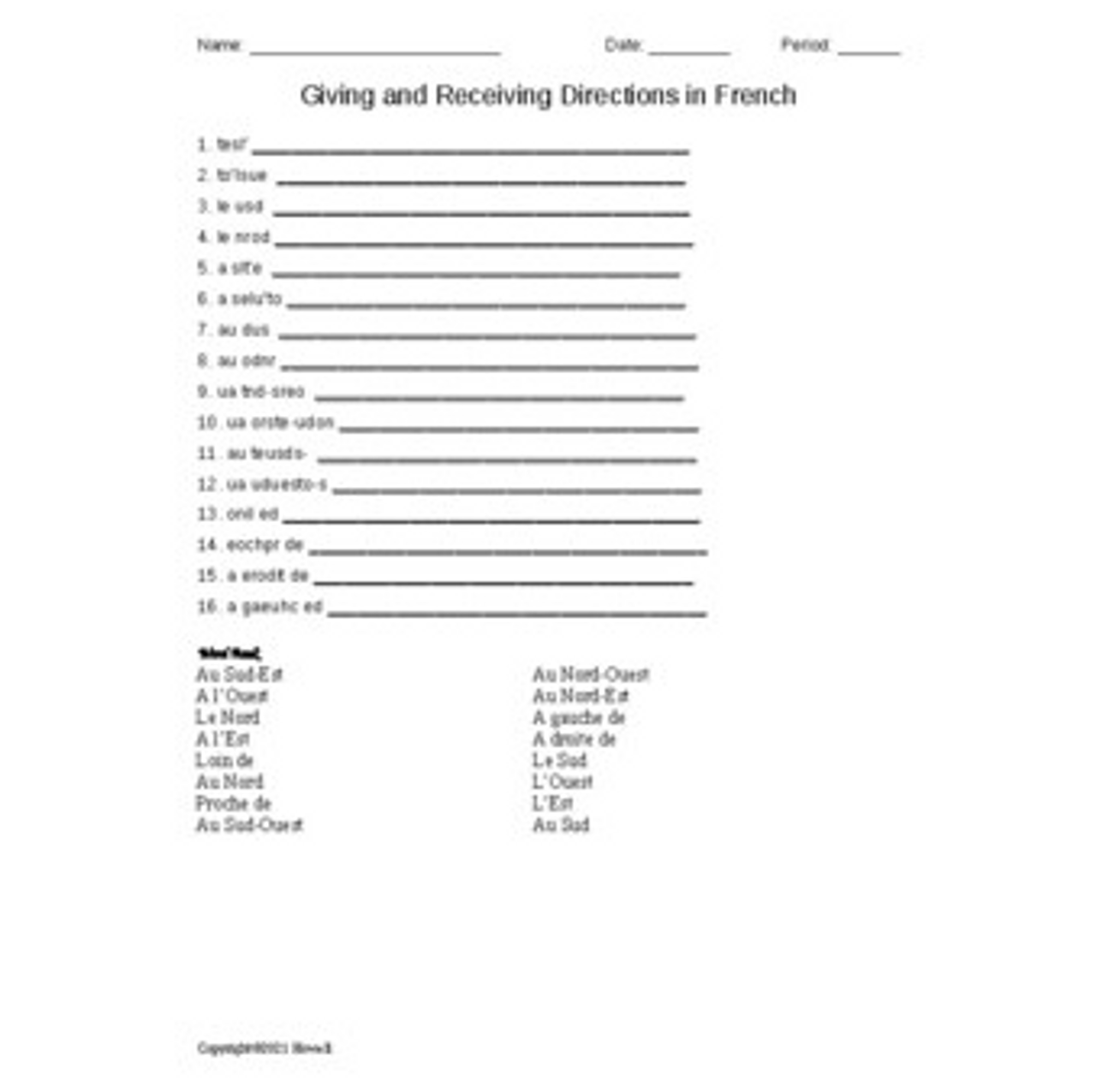 Giving and Receiving Directions in French Word Scramble - Amped Up Learning