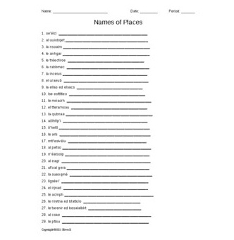 "Names of Places" French Word Scramble - Amped Up Learning
