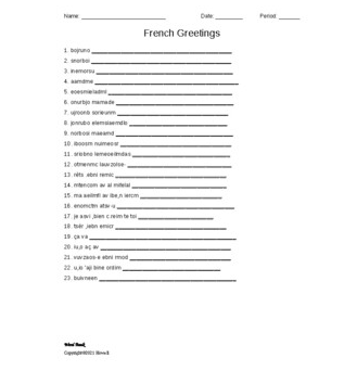 Greetings in French Word Scramble - Amped Up Learning