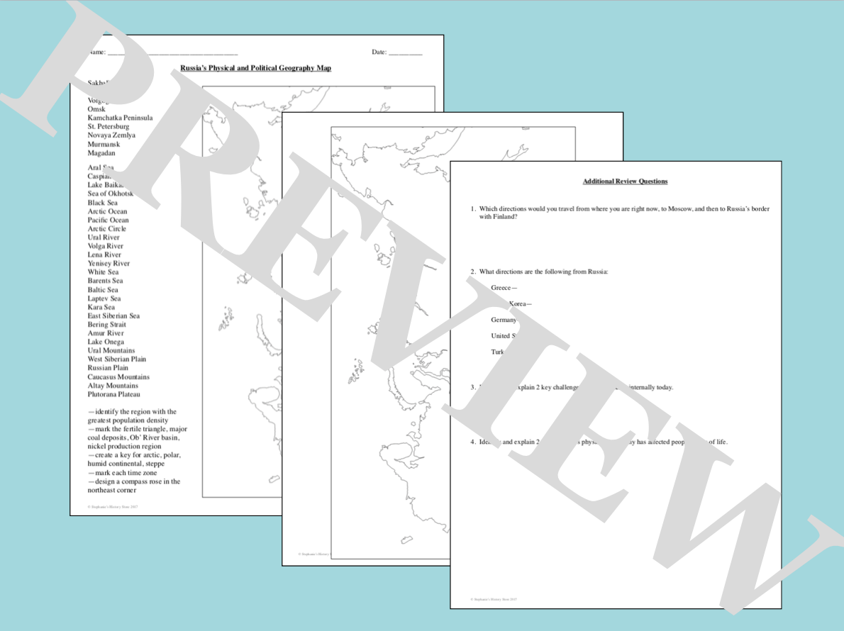 Russia's Physical and Political Geography Map Activity