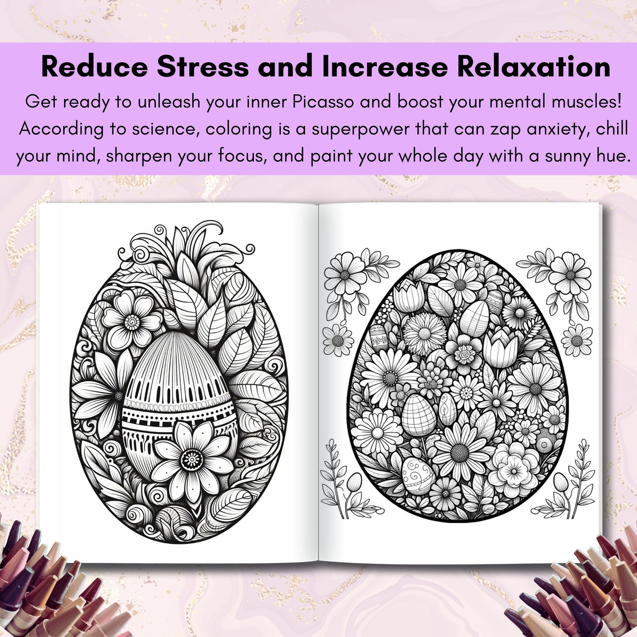 Easter Coloring, Flowers; Mandala Eggs Coloring Pages, Kids Adults Easy ...