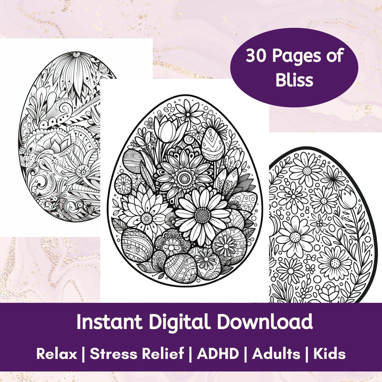 Easter Coloring, Flowers; Mandala Eggs Coloring Pages, Kids Adults Easy ...