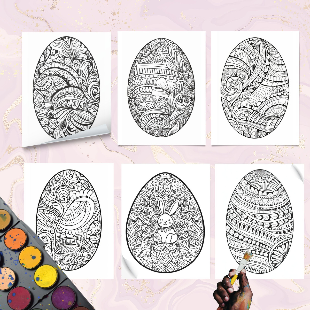 Easter Coloring, Flowers; Mandala Eggs Coloring Pages, Kids Adults Easy ...