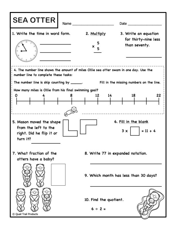 Grade 3 and Grade 4 Sea Life MATH Worksheets