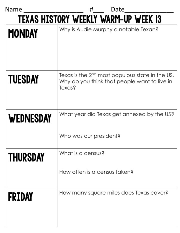 Texas History Weekly Warm-Ups - Amped Up Learning