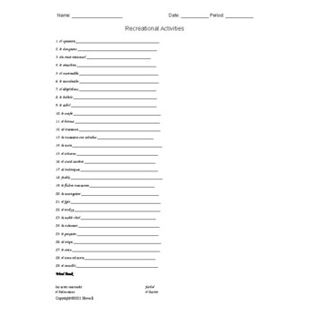 "Recreational Activities" Spanish Word Scramble - Amped Up Learning