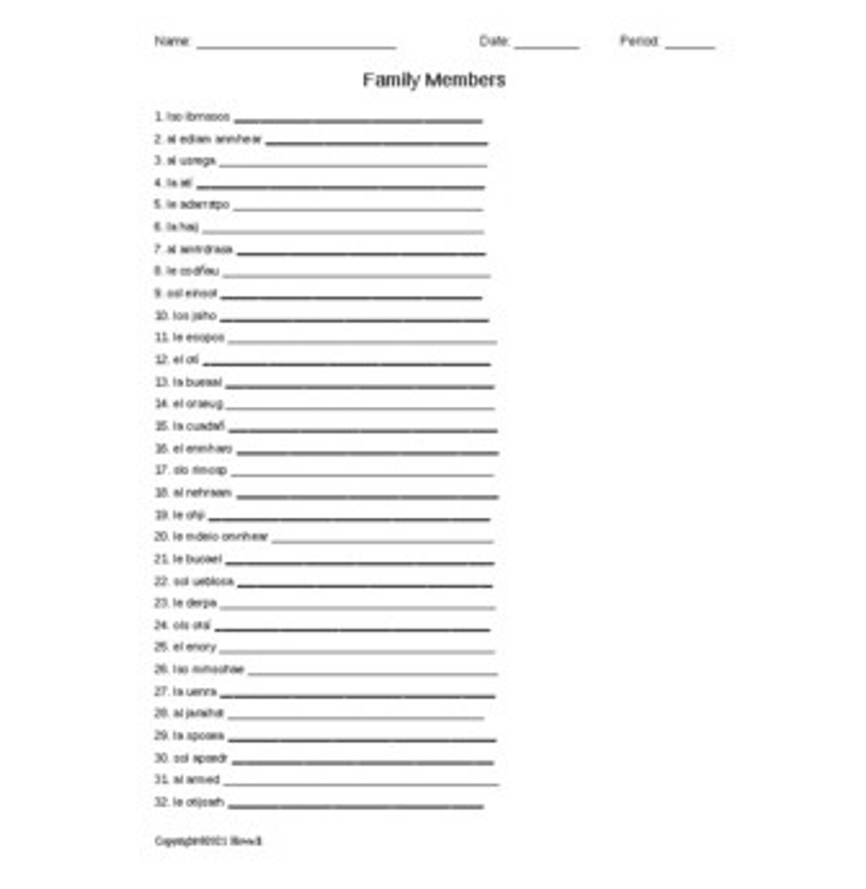 Family Members Spanish Word Scramble - Amped Up Learning