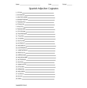 Spanish Adjective Cognates Word Scramble - Amped Up Learning