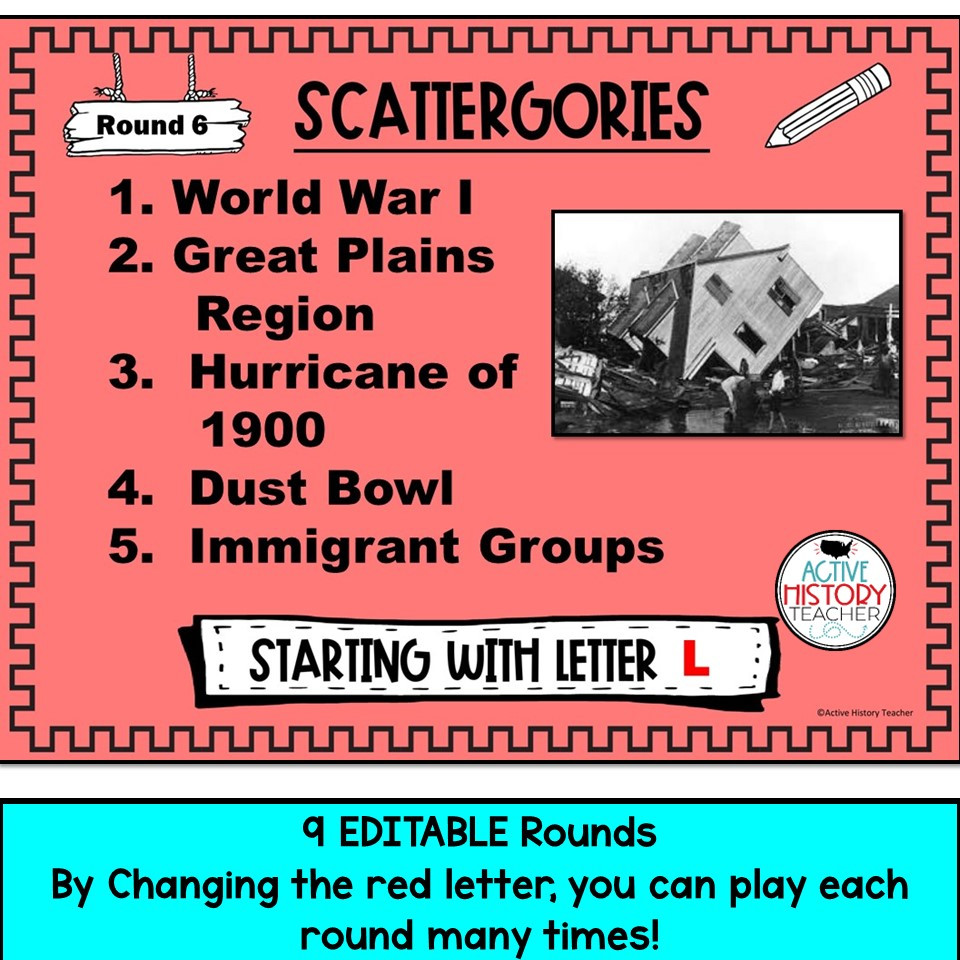 Texas History Review Game Scattergories EDITABLE - Amped Up Learning