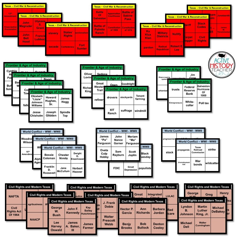 Texas History Review Activity Review Game EDITABLE