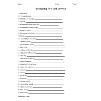 Purchasing for Food Services Word Scramble - Amped Up Learning