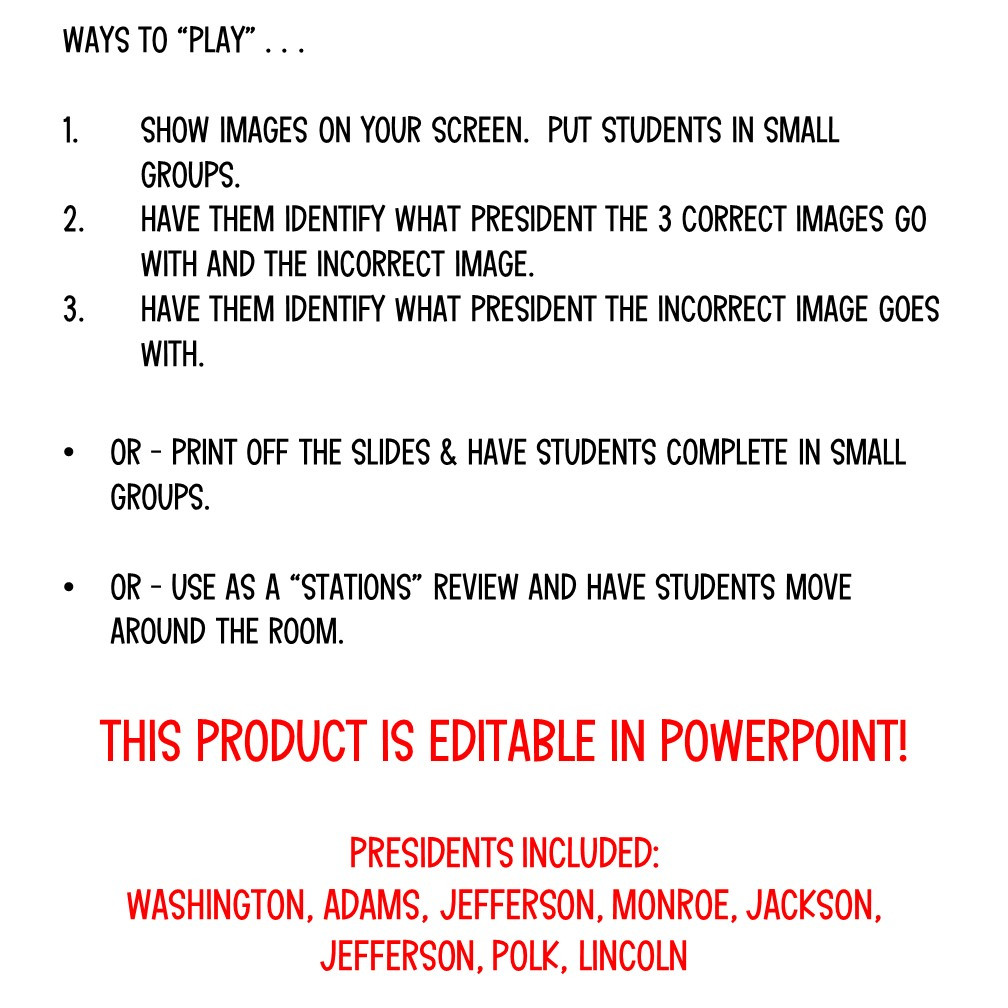 US History STAAR Review Game 3 Truths and an Error Image Presidents Review