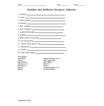 Nutrition: Diabetes Word Scramble - Amped Up Learning