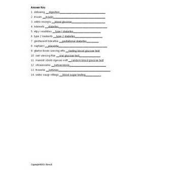 Nutrition: Diabetes Word Scramble - Amped Up Learning