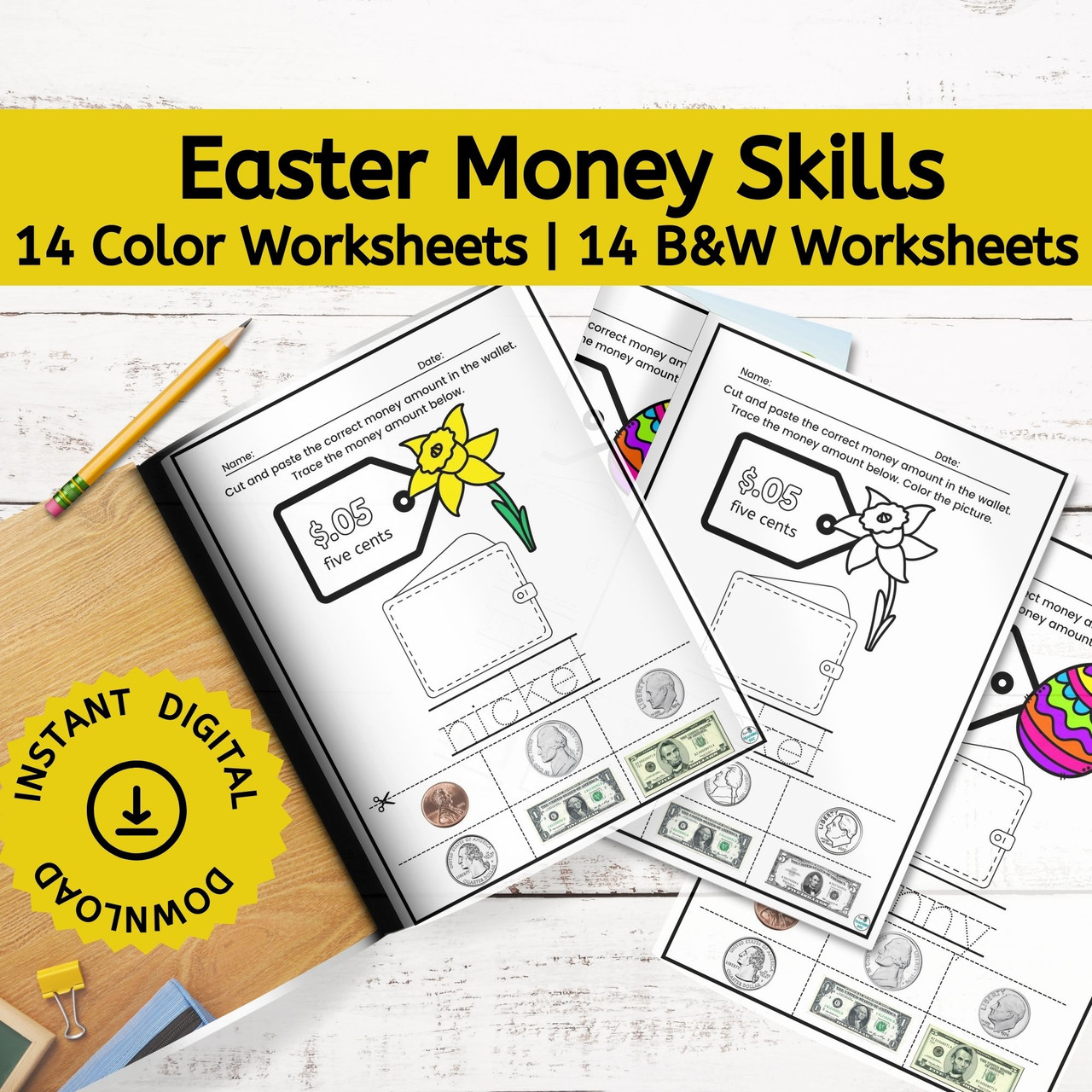 Easter Math Worksheets, Identifying, Counting Coins and US Currency ...