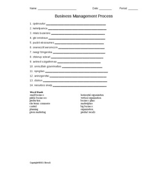 Business Management Process in Agriculture Word Scramble - Amped Up ...