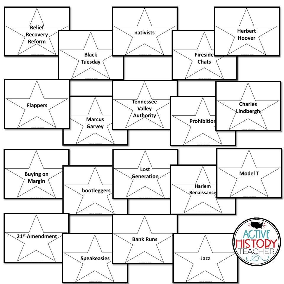 Roaring 20s Great Depression New Deal Review Game Swat the Star EOC ...