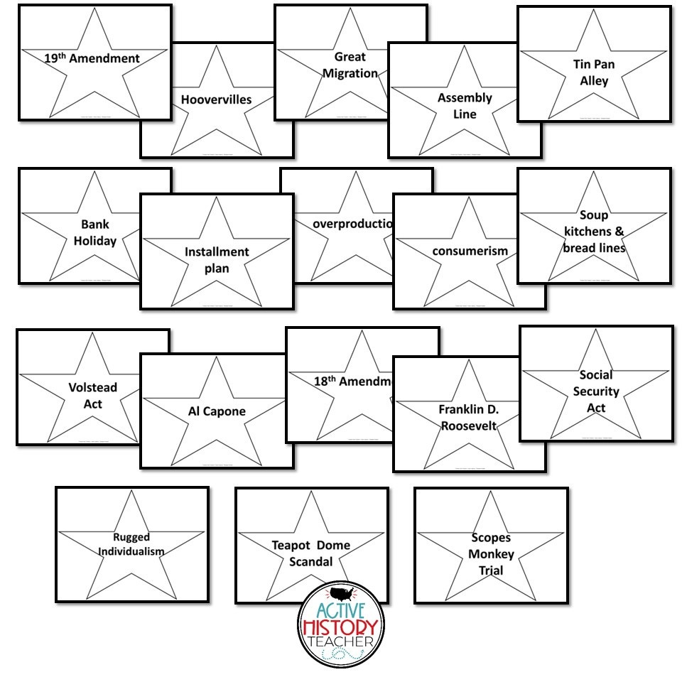Roaring 20s Great Depression New Deal Review Game Swat the Star EOC ...