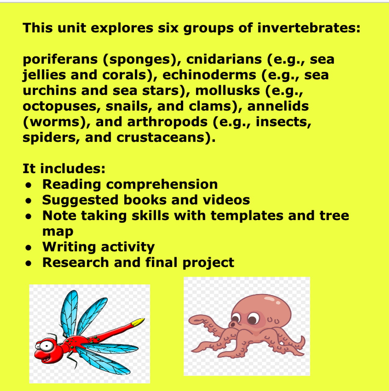INVERTEBRATES: ANIMAL UNIT STUDY: READING/WRITING/RESEARCH: 3RD/4TH ...