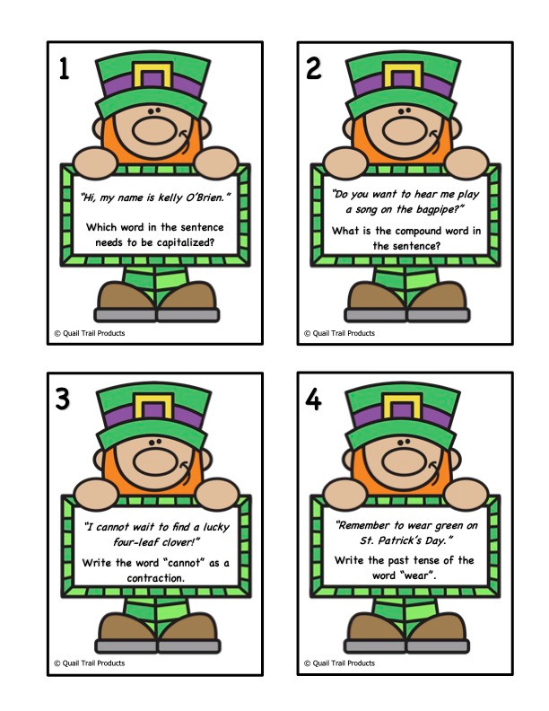 Grade 3 and Grade 4 ELA Task Cards | St. Patrick's Day