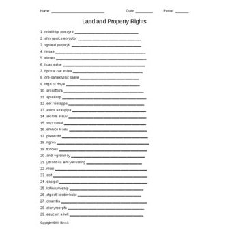 Land and Property Rights in Agriculture Word Scramble - Amped Up Learning