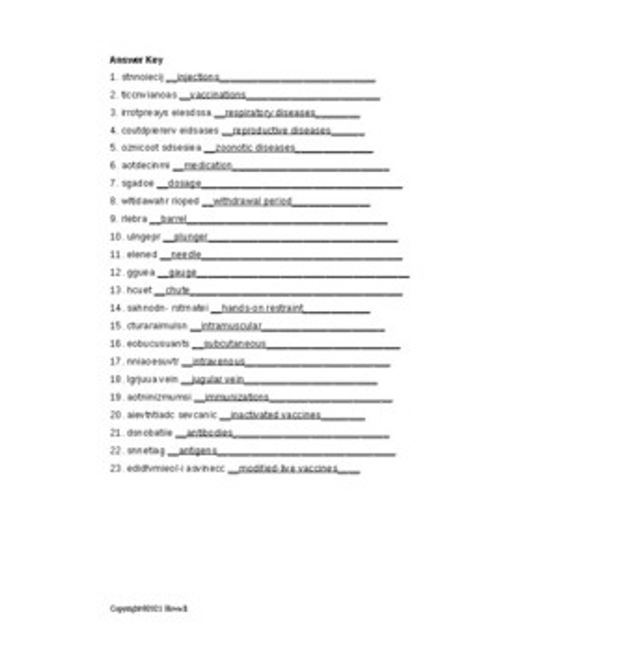 Livestock Injection Techniques Word Scramble Amped Up Learning
