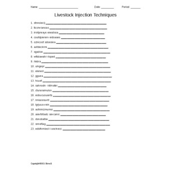 Livestock Injection Techniques Word Scramble - Amped Up Learning