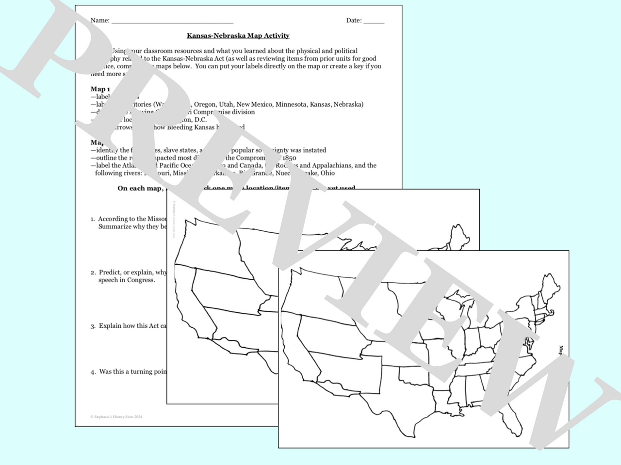 The Kansas-Nebraska Act Map Activity