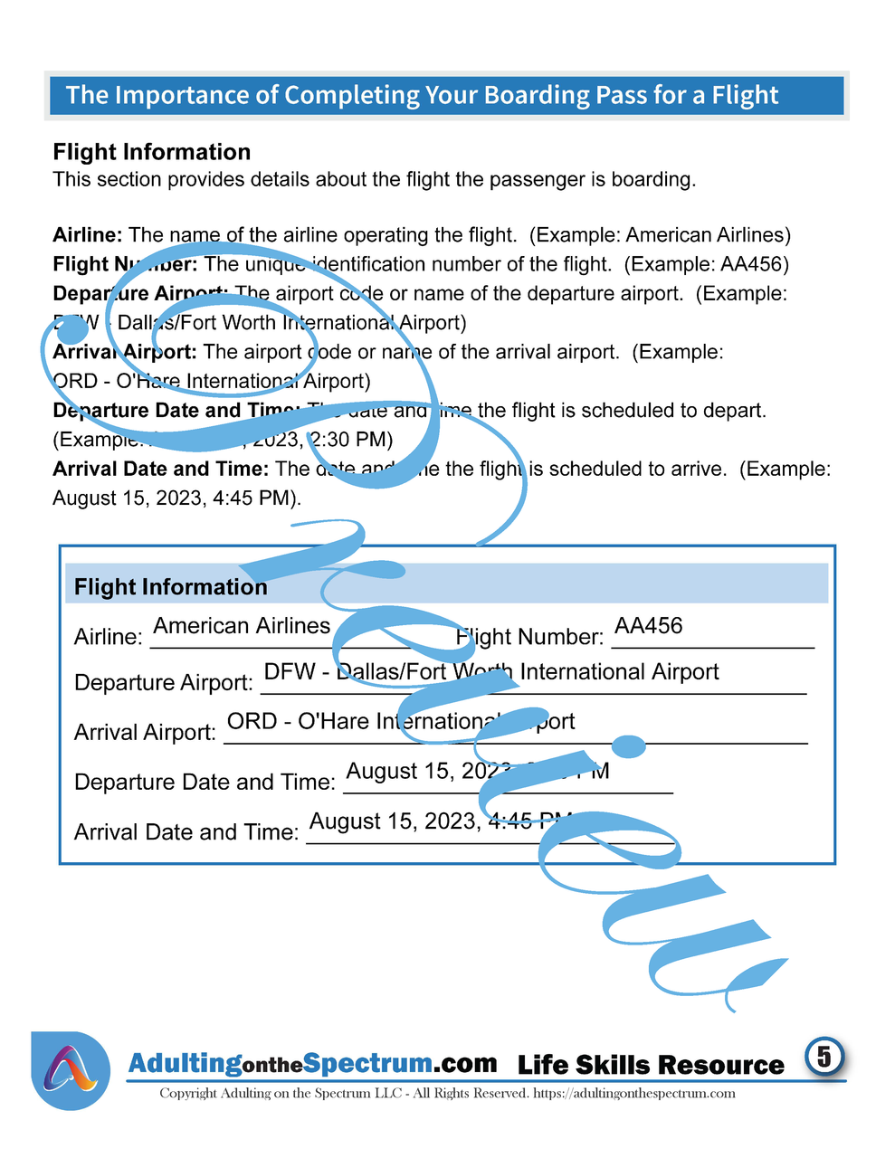 Essential Life Skills SPED Activity - How to Complete a Boarding Pass ...
