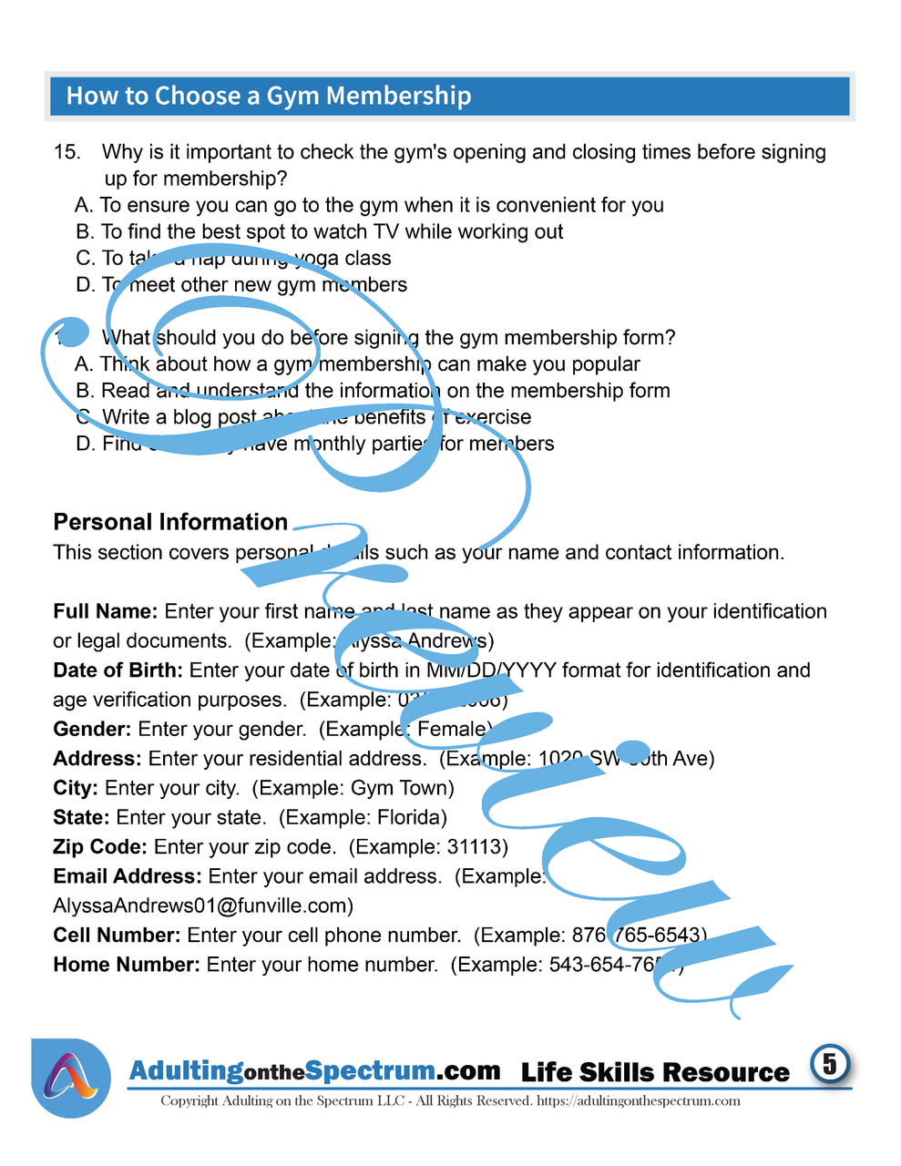 Essential Life Skills SPED Activity - A Gym Membership - Amped Up Learning