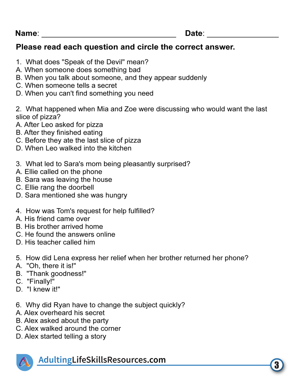 Figurative Language Life Skills - Idiom Worksheets for Social ...