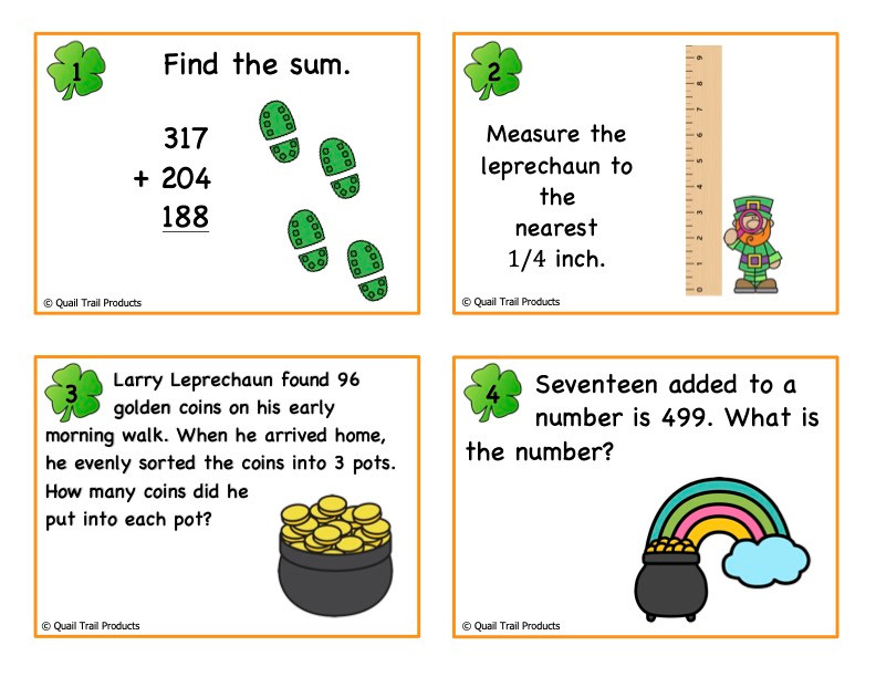 St. Patrick's Day MATH Task Cards Grade 4