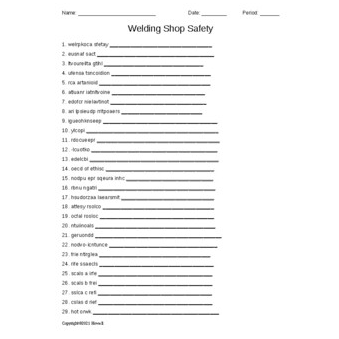 Welding and Shop Safety Word Scramble - Amped Up Learning