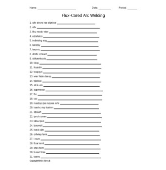 Flux-Cored Arc Welding Word Scramble - Amped Up Learning