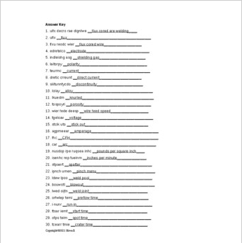 Flux-Cored Arc Welding Word Scramble - Amped Up Learning
