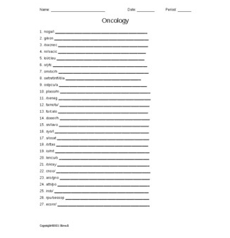 Oncology Combining Forms Word Scramble - Amped Up Learning
