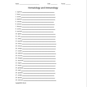 Hematology and Immunology Combining Forms Word Scramble - Amped Up Learning