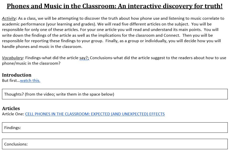 Phones and Music in the Classroom: An interactive discovery for truth ...