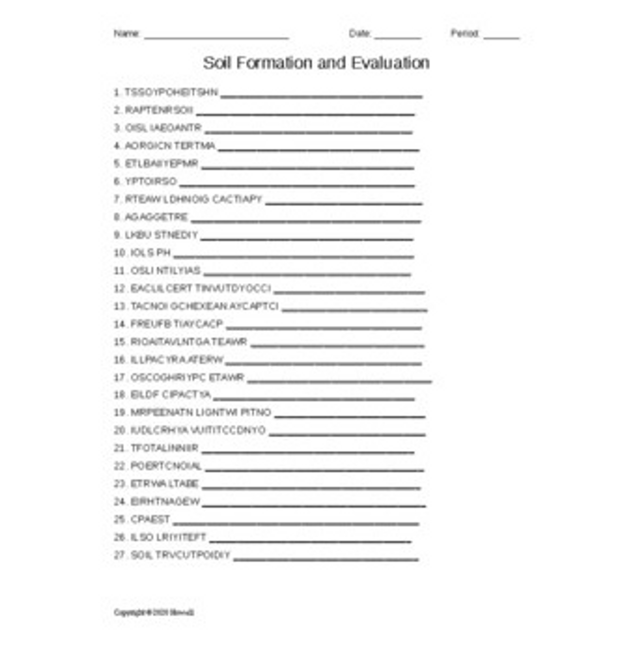 Soil Formation and Evaluation Word Scramble for a Plant Science Course ...